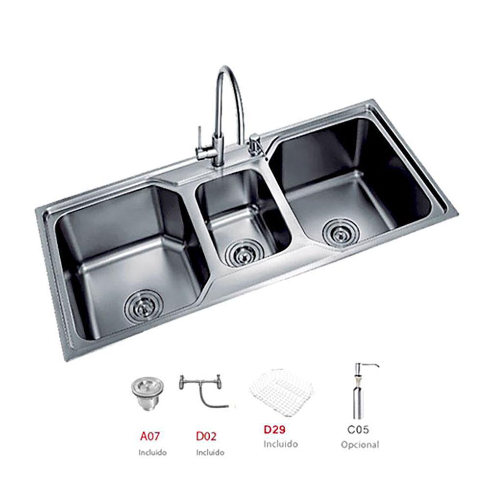 Lavatrastos de Acero Inoxidable 3 Fosas 106 Cm - Prymium - Cemaco