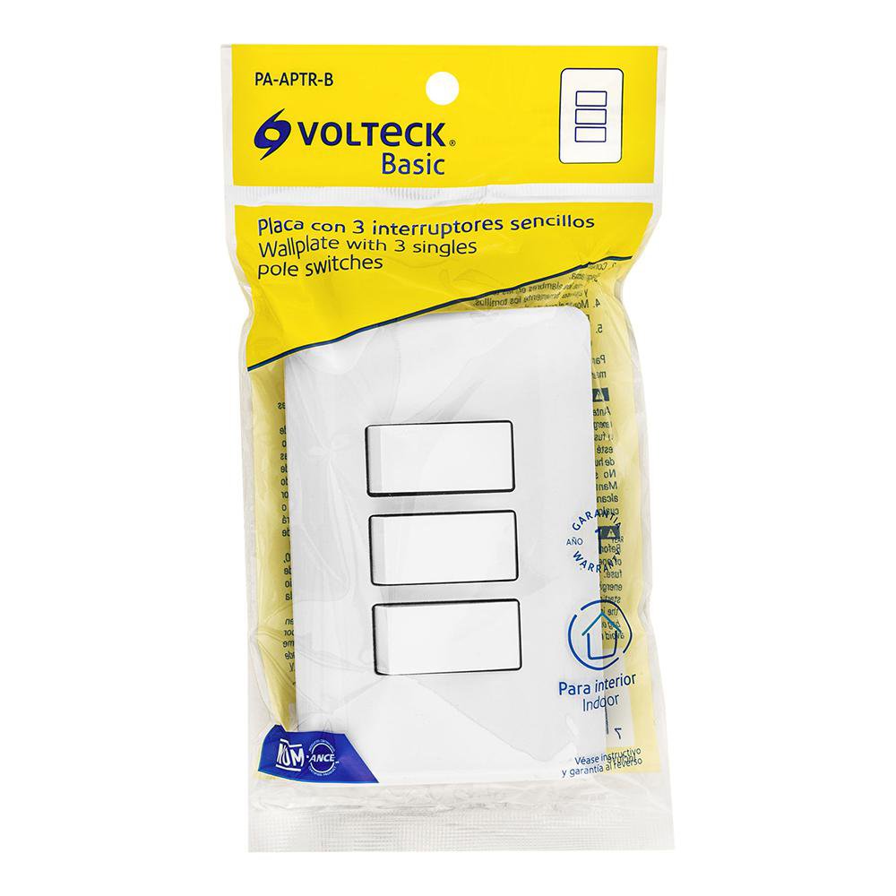 Interruptor 3 Polos Sencillo Básico Blanco - Volteck - Cemaco