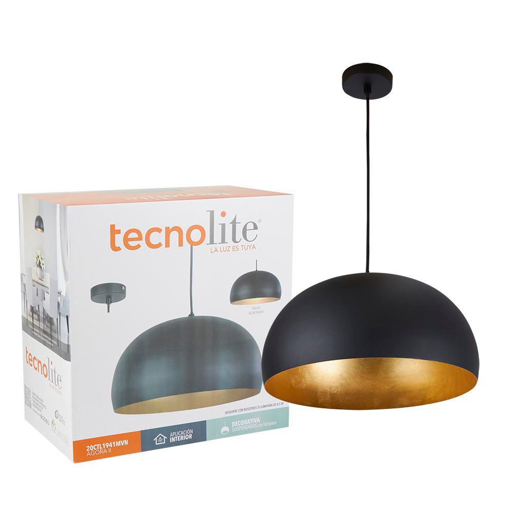 Lámpara Colgante Agora II 1 Luz Negro y Dorado - Cemaco