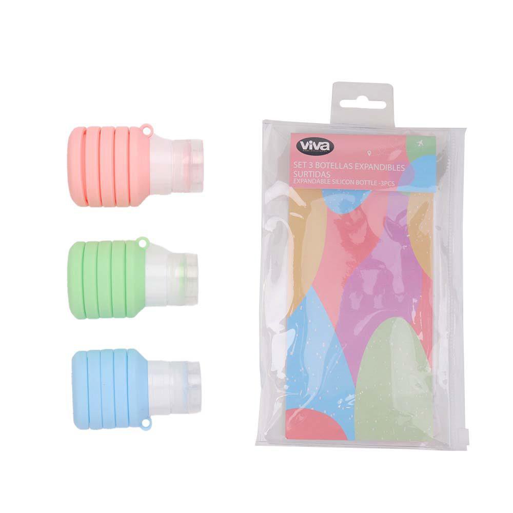 Set de 3 Botellas para Viaje Expandibles - Cemaco