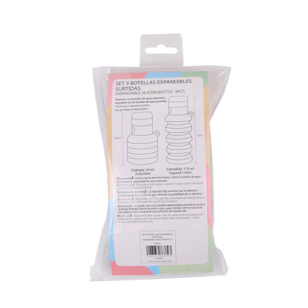 Set de 3 Botellas para Viaje Expandibles - Cemaco