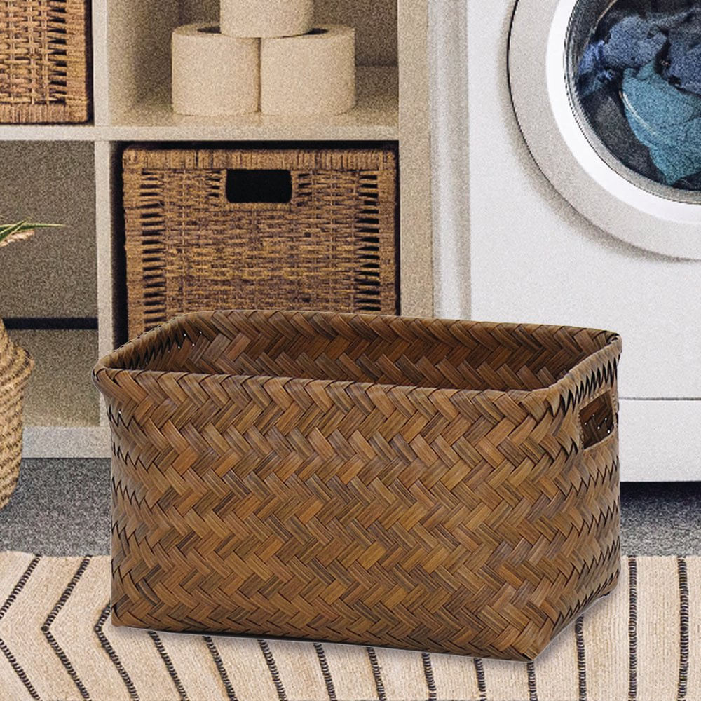 Canasta Rectangular Trenzada Café 33X23X18 Cm - Cemaco