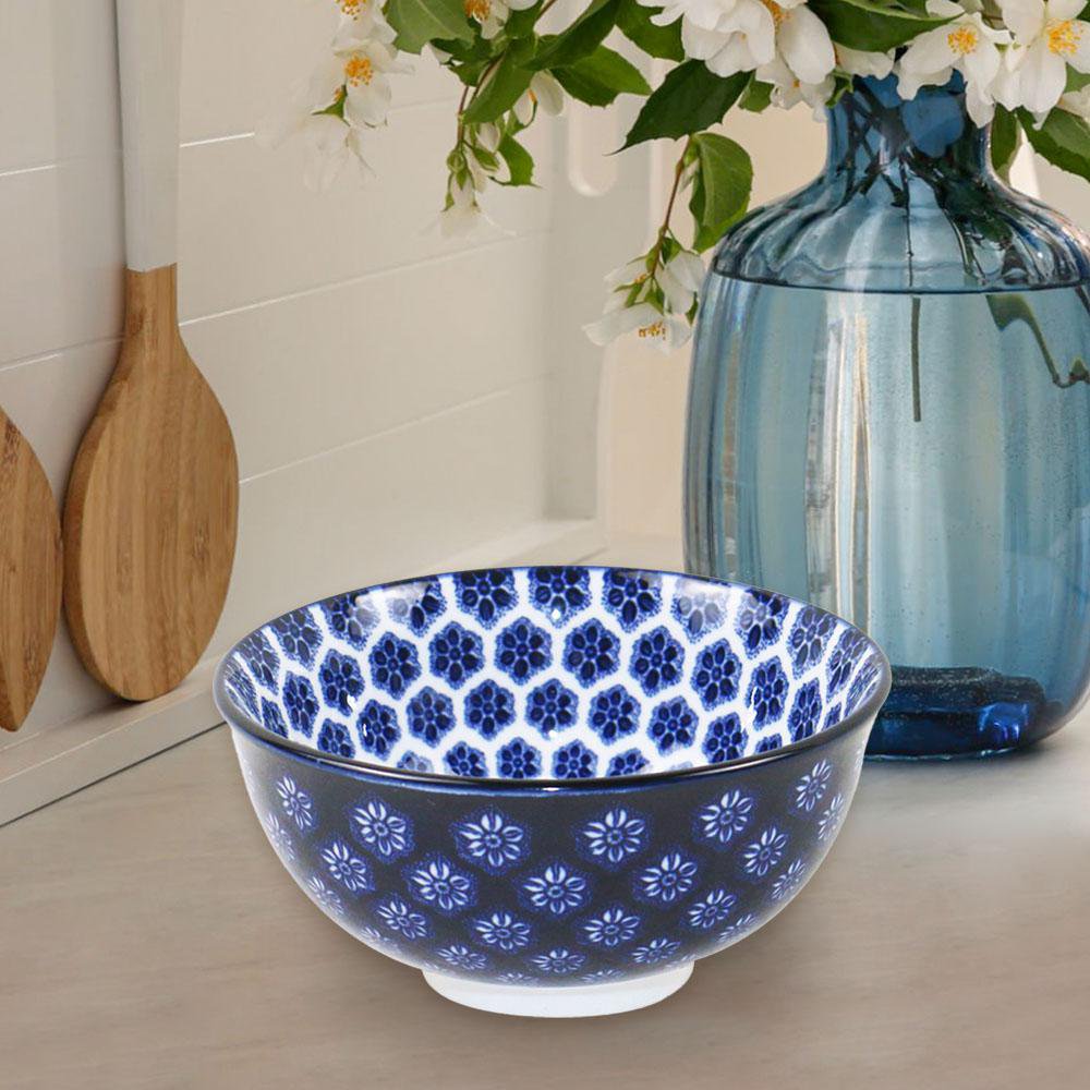 Set de 4 Bowls Diseño Flores Azules 4.5 Plg - Cemaco
