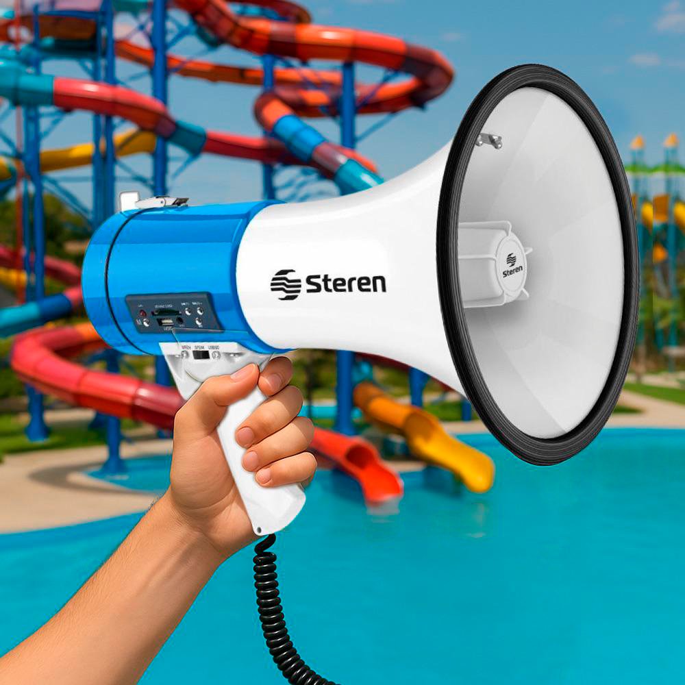 Megáfono Steren de 25W con Reproductor MP3 y Micrófono Tipo Patrullero ...