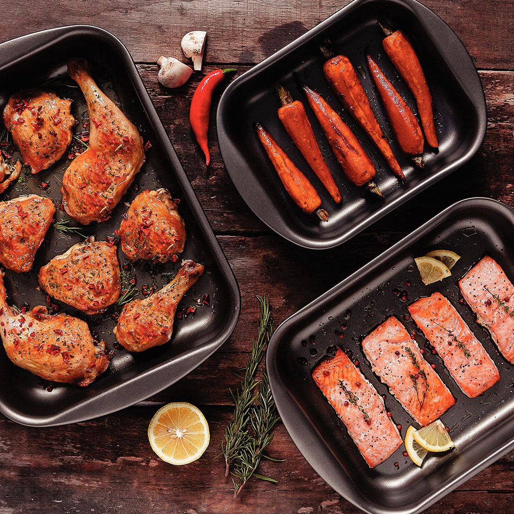 Juego de 3 Charolas Rectangular Antiadherente - Cemaco