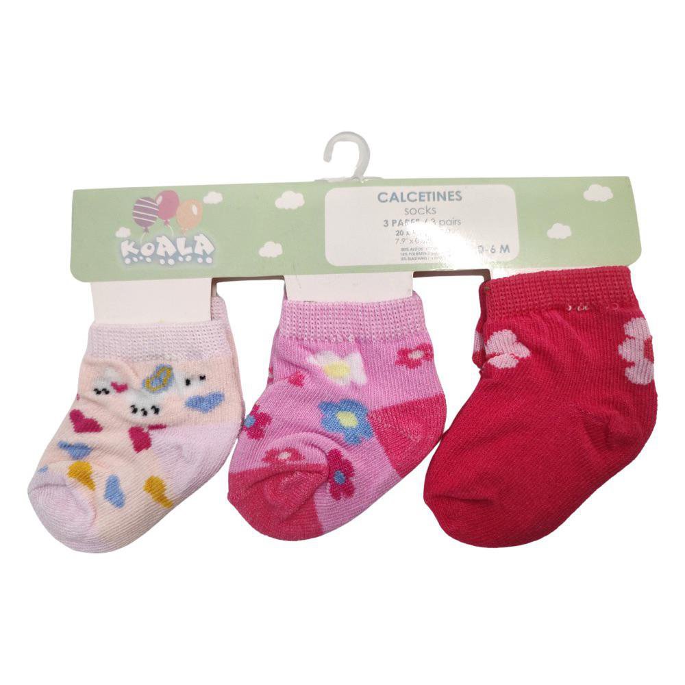Set 3 Pares de Calcetas Rosadas, Rojas y Blancas 0-6 Meses - Cemaco