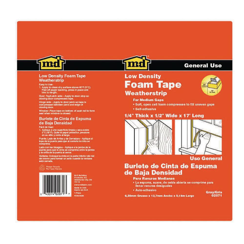 Cinta de Espuma Autoadhesiva de Baja Densidad Gris 1/4 Plg x 1/2 Plg x 17 Pies - Cemaco