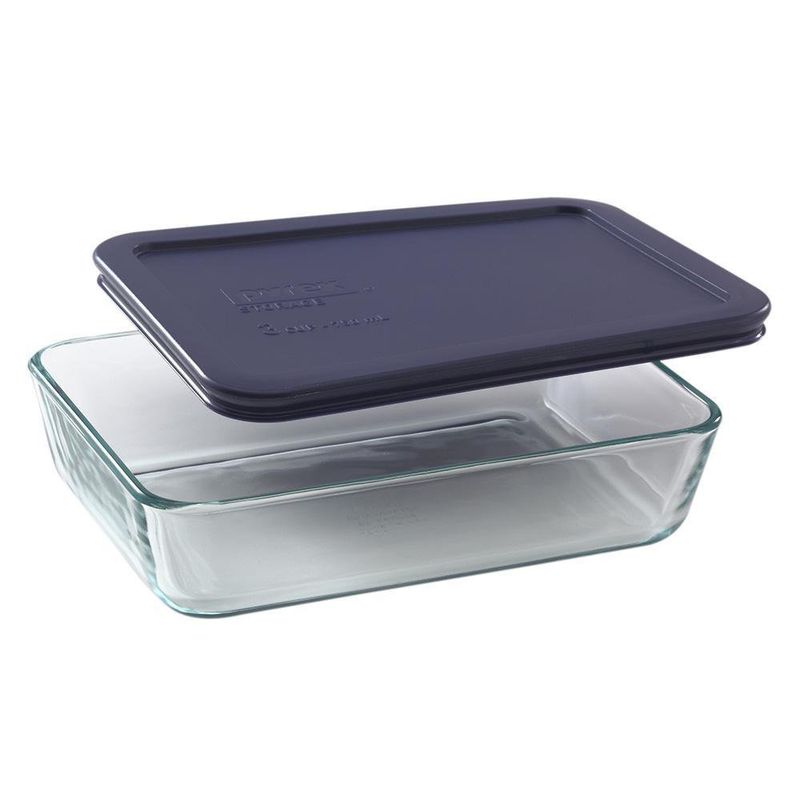 Pyrex Rectangular 3 Tazas con Tapa Azul - Cemaco