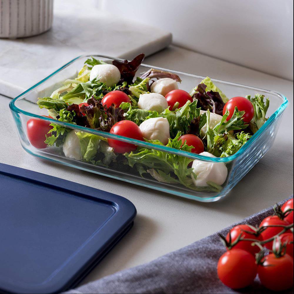 Pyrex Rectangular 3 Tazas con Tapa Azul - Cemaco