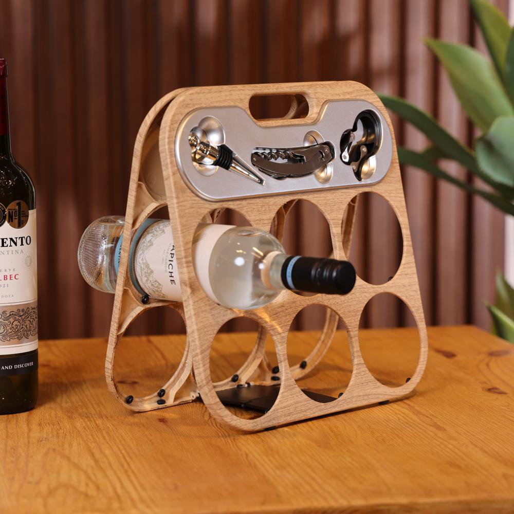 Set de Accesorios para Vino con Porta Botellas Plegable - Cemaco
