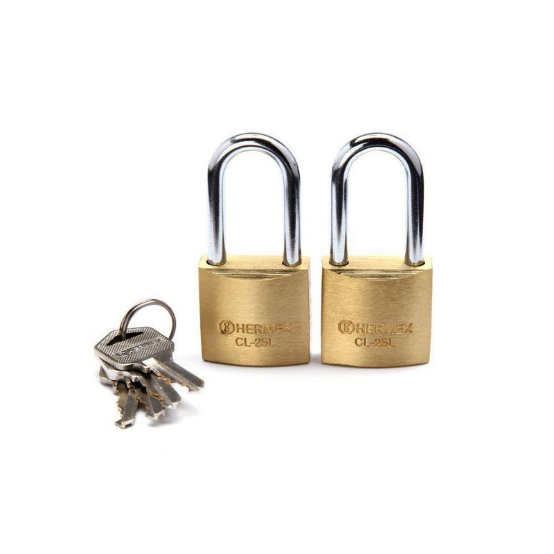 Set de 2 Candados de Latón 25 Mm Gancho Largo - Cemaco