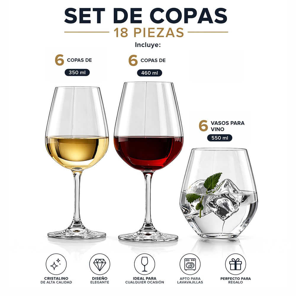 Set Copas Y Vasos Para Bar Marta 18 Pzas - Maison Farine - Cemaco