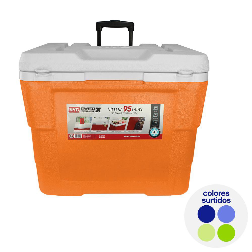 Hielera Rectangular Naranja con Rodos 64 L - Cemaco