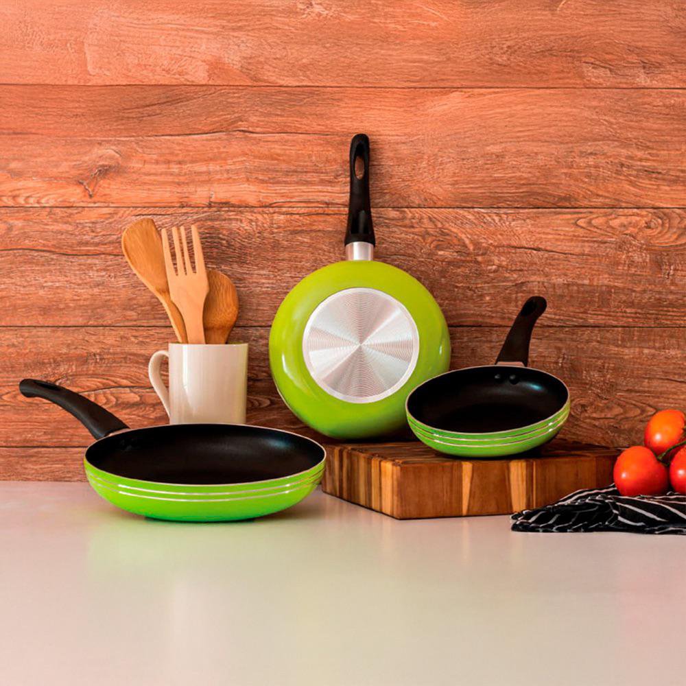 Set De Sartenes Verde 3 Pzas 18, 22 y 26 Cm - Picca - Cemaco
