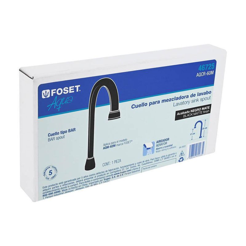 Cuello para Mezcladora Tipo Bar Aqua Negro Mate - Foset - Cemaco