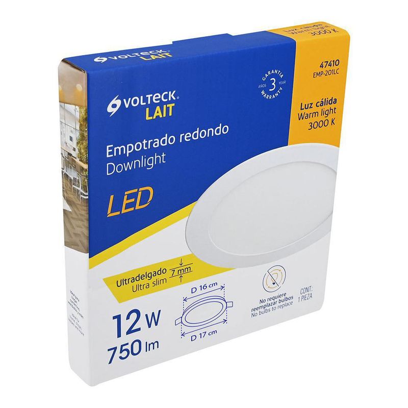 Lámpara LED Redonda Empotrable luz Cálida 12 W - Volteck - Cemaco