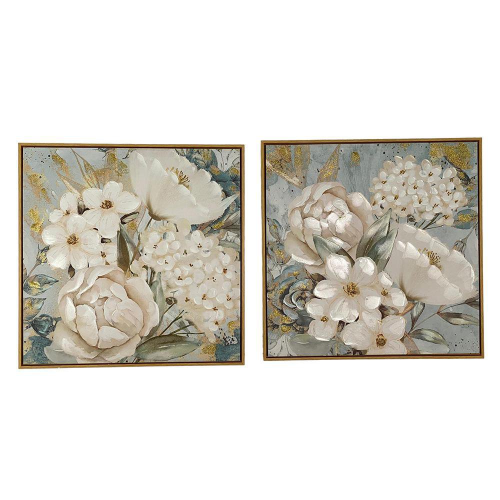 Cuadro Con Flores Blancas Y Fondo Azul 60x3.5x60 Cm Diseños Surtidos ...