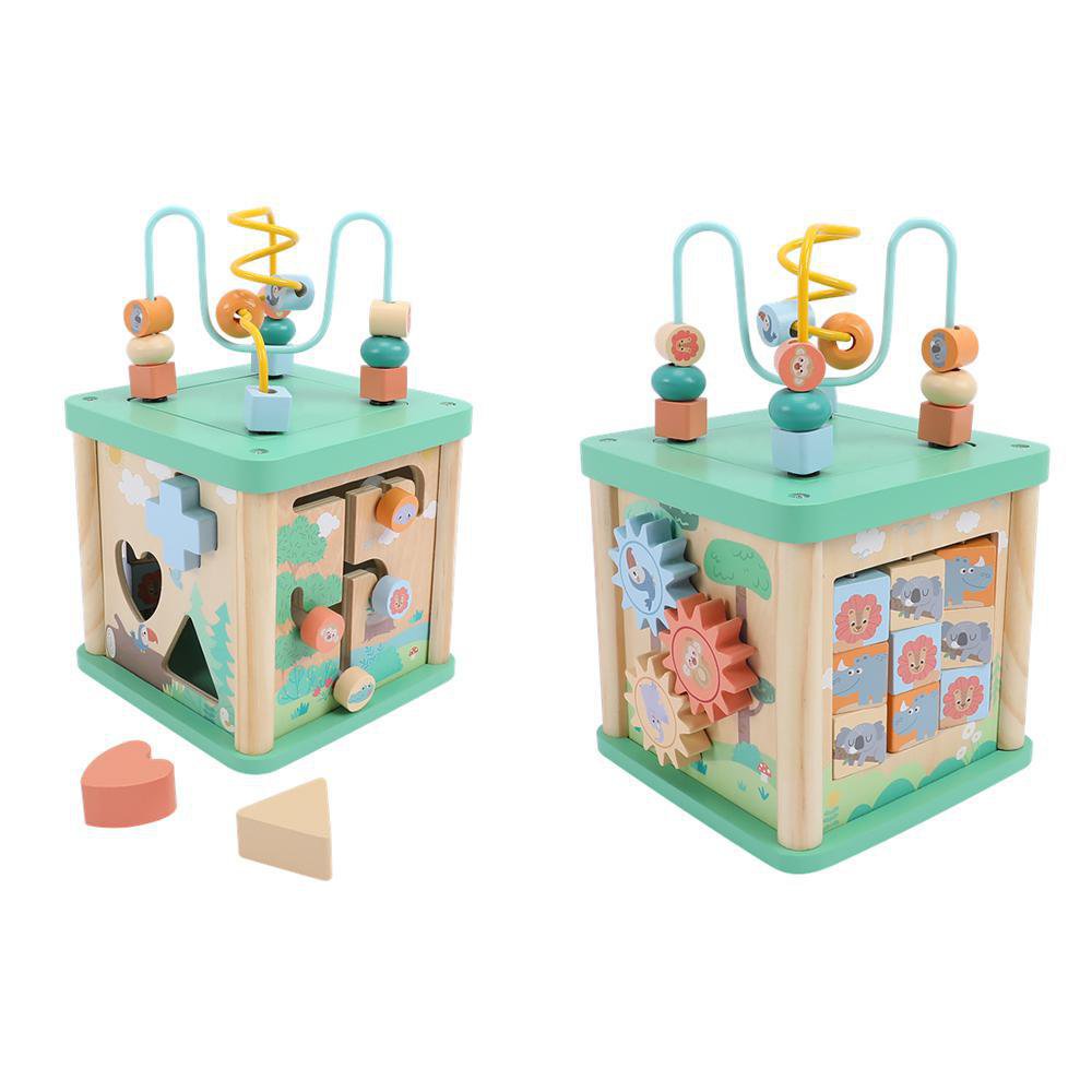 Cubo Didáctico Infantil de Madera con Formas y Engranes 5 en 1 - Cemaco