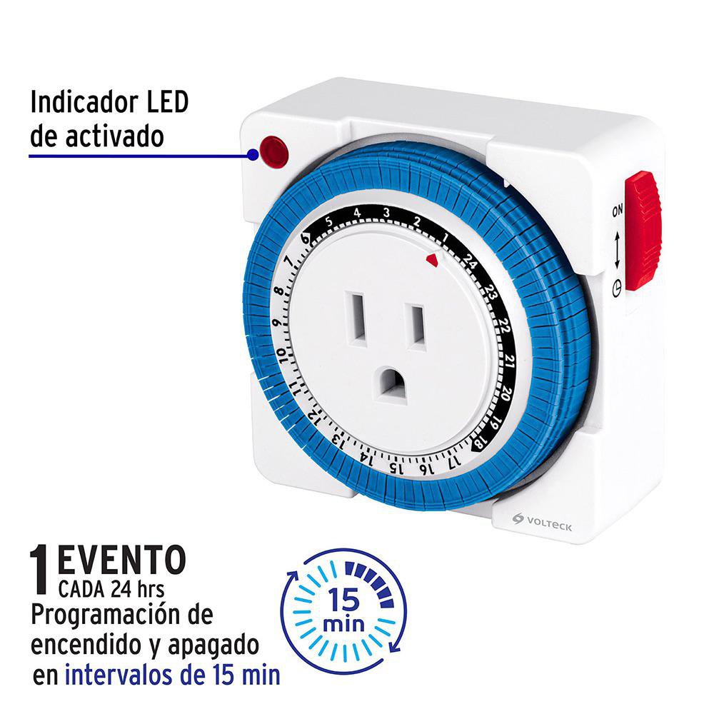 Mini Temporizador Analógico de 15 A - Volteck - Cemaco