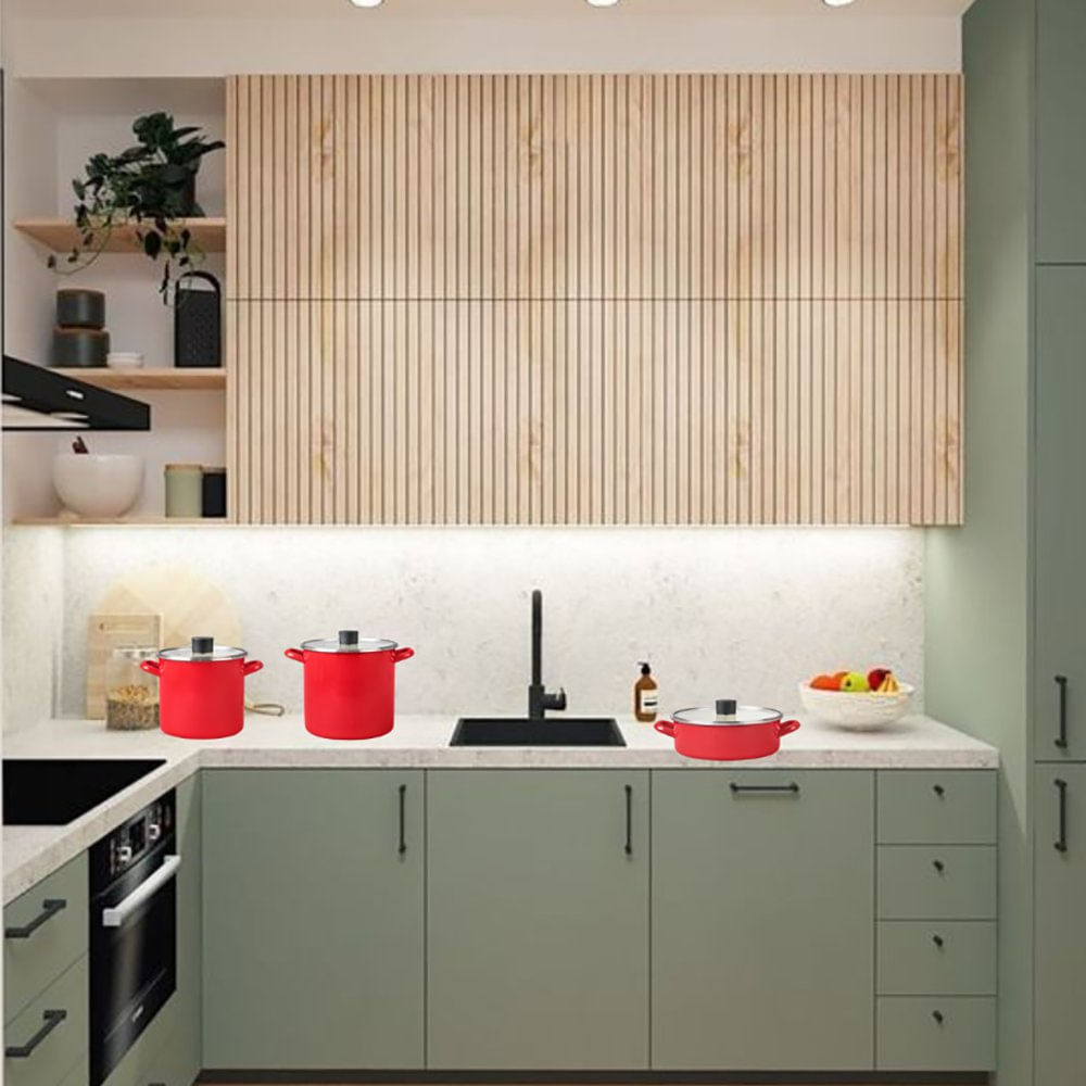 Olla Recta Roja con Tapa 24 Cm - Cemaco