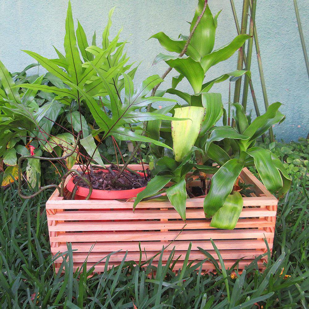 Macetera de Madera Natural 46 x 19 Cm - Cemaco