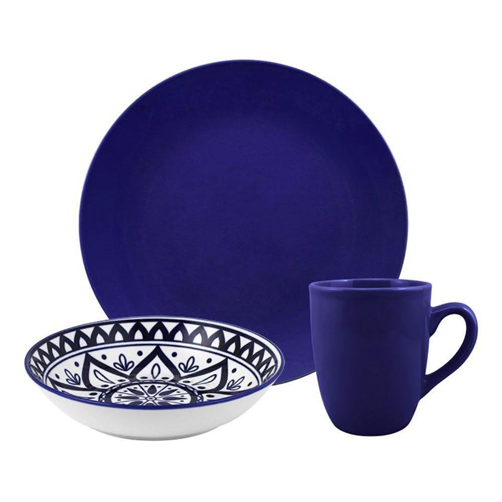 Vajilla Azul Bowl Decorado 12 Pzas - Cemaco
